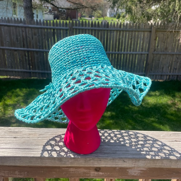 Vintage | Accessories | Vintage Large Brim Floppy Beach Hat Blue | Poshmark